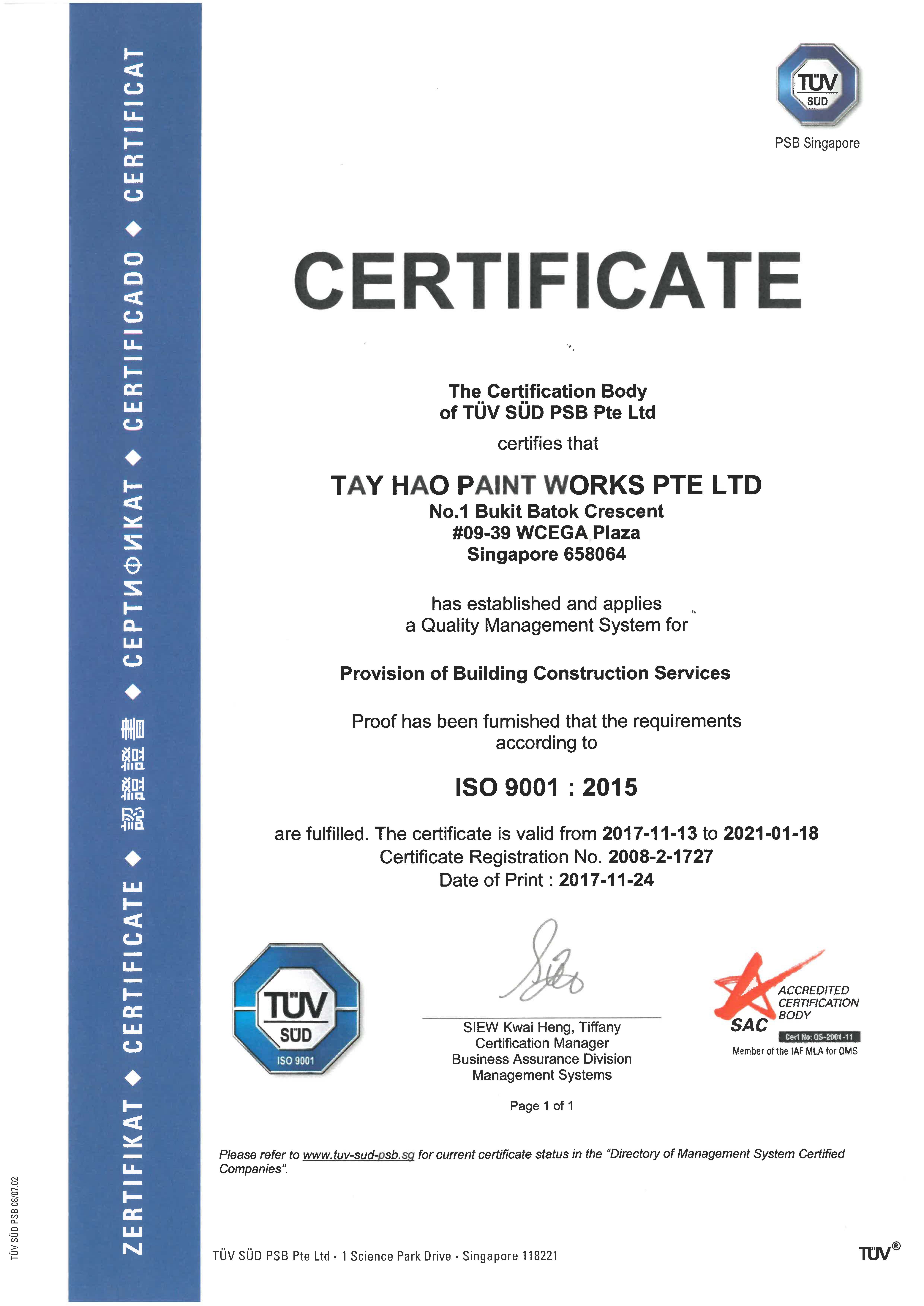 Awards and Credentials - Tay Hao Paint Works